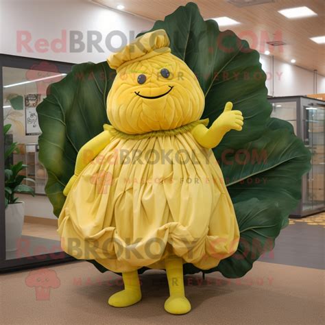 Yellow Cabbage Leaf Mascot Costume Character Dressed With A A Line