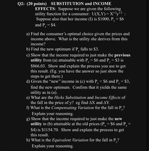 Solved Q2 20 Points Substitution And Income Effects