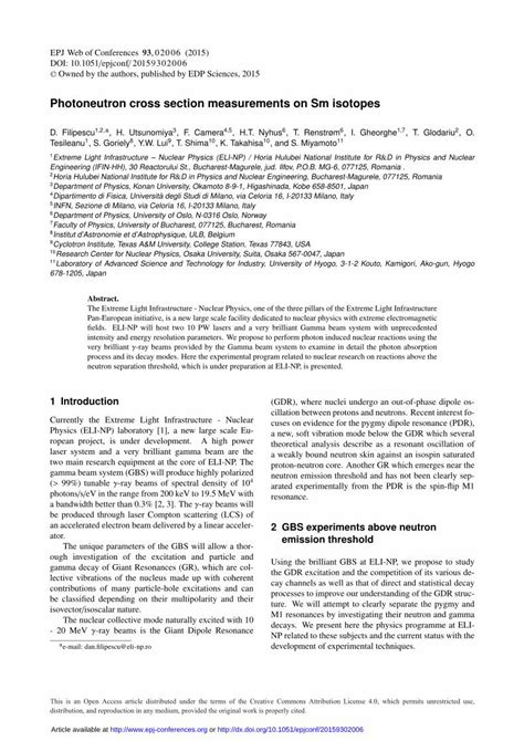 Pdf Photoneutron Cross Section Measurements On Sm Isotopes Dokumen Tips