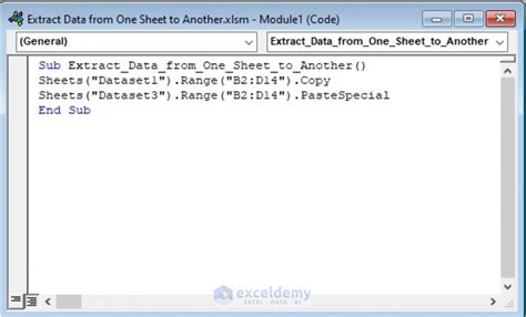 extract data from one sheet to another using vba in excel 3 methods