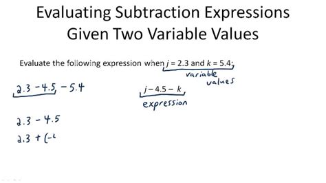 Evaluating Subtraction Expressions Two Variable Values Given