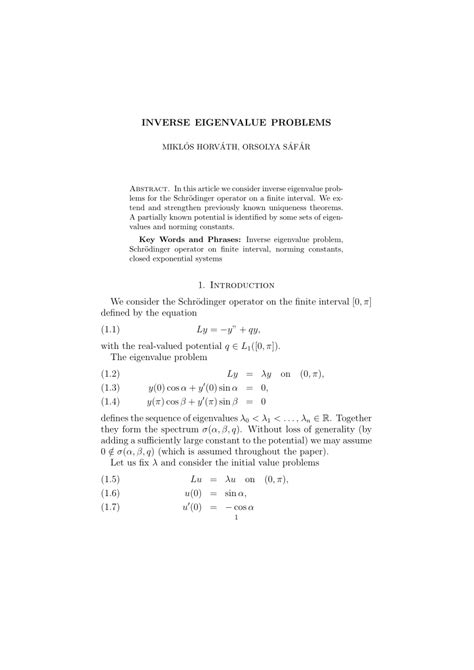 Pdf Inverse Eigenvalue Problems