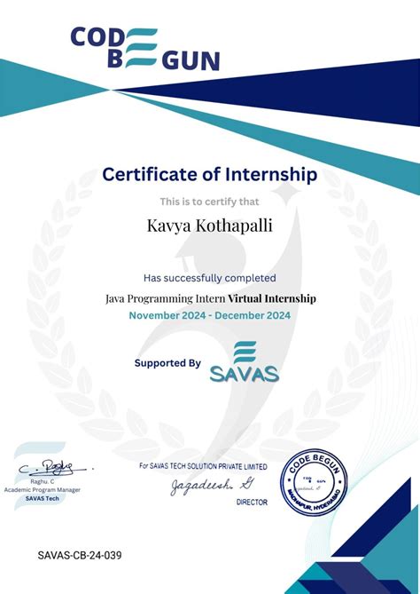 Internship Javaprogramming Codebeguninternship Careergrowth Kavya
