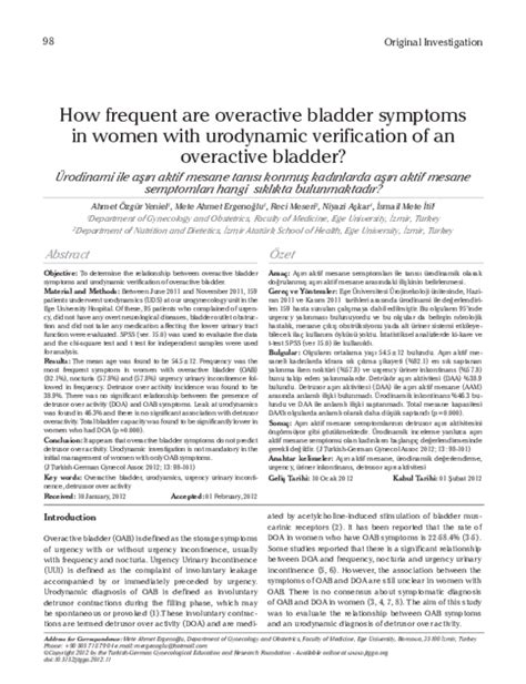 Pdf How Frequent Are Overactive Bladder Symptoms In Women With Urodynamic Verification Of An