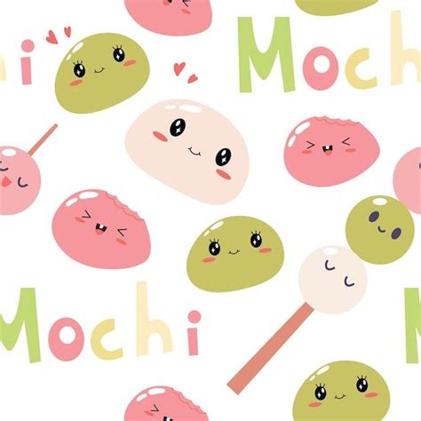 Seamless Pattern Cute Characters Dessert Mochi Cartoon Clipart Mochi