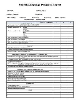 Speech Language Progress Report Template By Communication Angel TPT