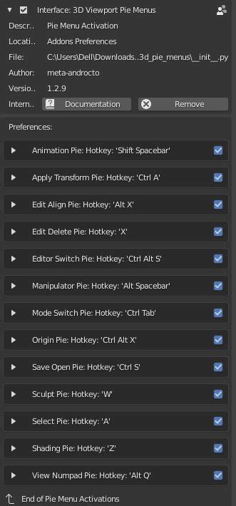 3d viewport pie menus — blender manual