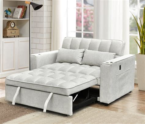 If 9028 Light Grey Fabric Sofa Bed W Usb Charger Bunk Bed Hub