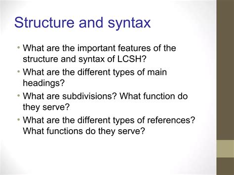 Subject Analysis Structure And Syntax Of Lcsh Ppt