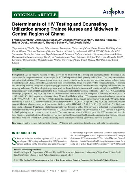 Pdf Determinants Of Hiv Testing And Counseling Utilization Among Trainee Nurses And Midwives