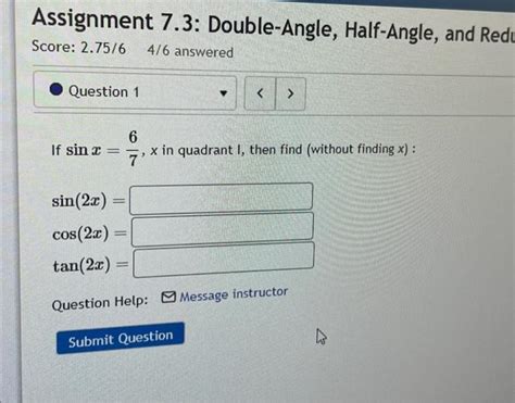 Solved Assignment 7 3 Double Angle Half Angle And Redu Chegg Com