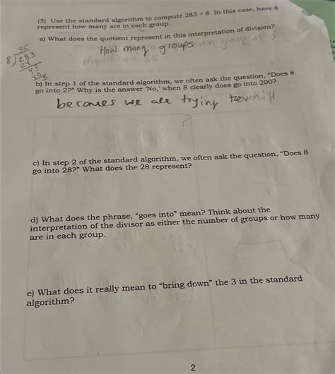 Solved 3 ﻿use The Standard Algorithm To Compute 283÷8 ﻿in