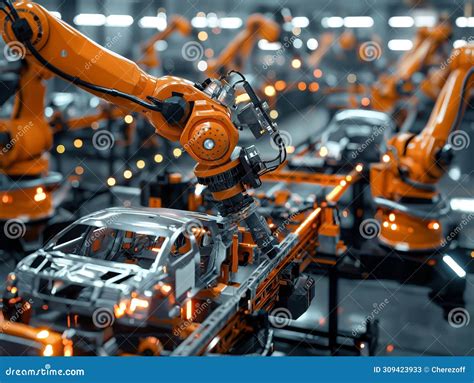 automatic robot arms assembling car stock image image of future