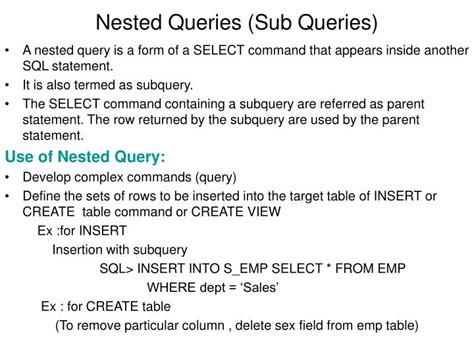 PPT Nested Queries Sub Queries PowerPoint Presentation Free Download ID