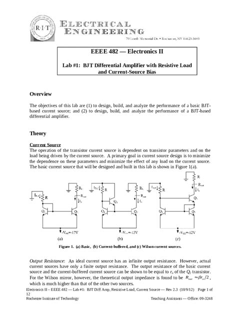 Lab Lecture Bjt Differential Amplifier Analysis And Design Doc