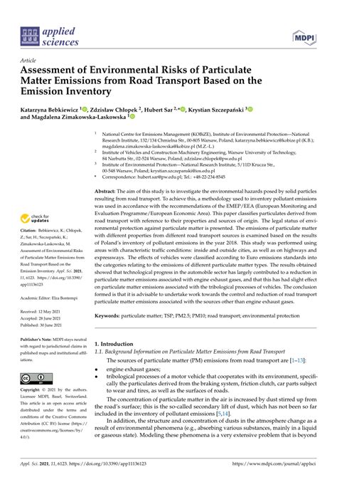 Pdf Assessment Of Environmental Risks Of Particulate Matter Emissions