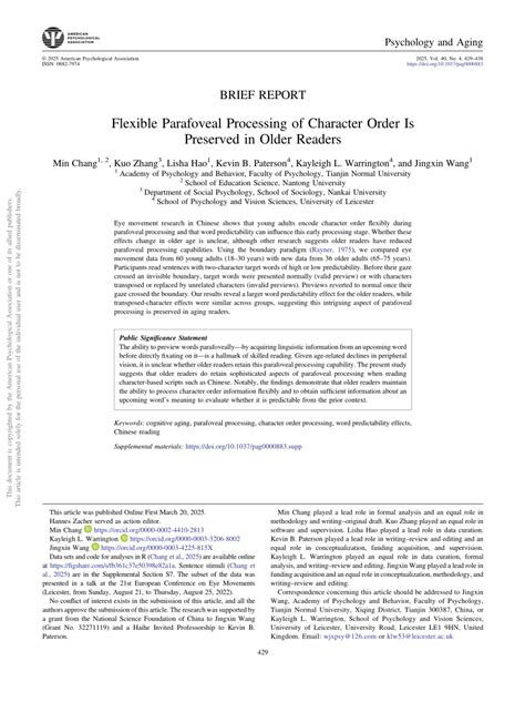 Flexible Parafoveal Processing Of Character Order Is Preserved In Older