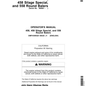 John Deere 458 458 Silage Special And 558 Round Balers Regular