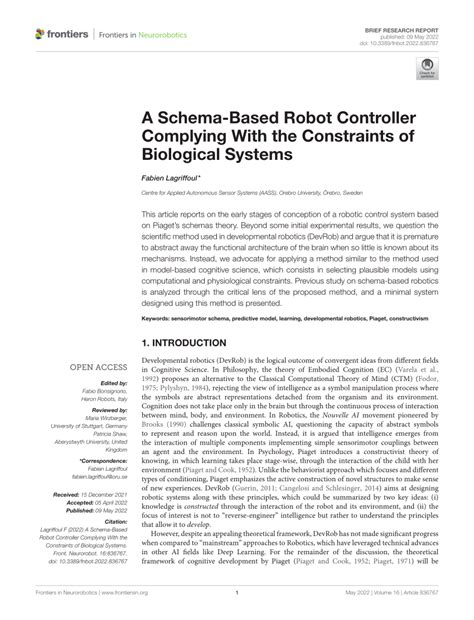 Pdf A Schema Based Robot Controller Complying With The Constraints Of