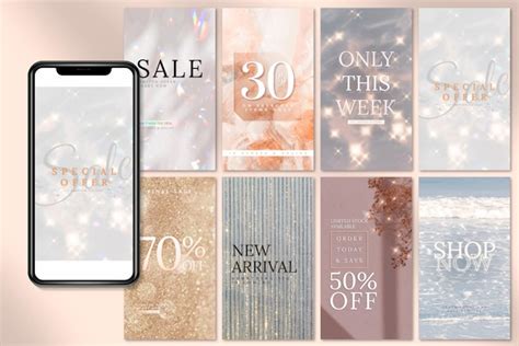 소셜 미디어 이야기에 대 한 쇼핑 판매 편집 가능한 템플릿 벡터 설정 무료 벡터