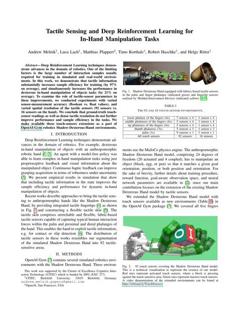 Pdf Tactile Sensing And Deep Reinforcement Learning For In