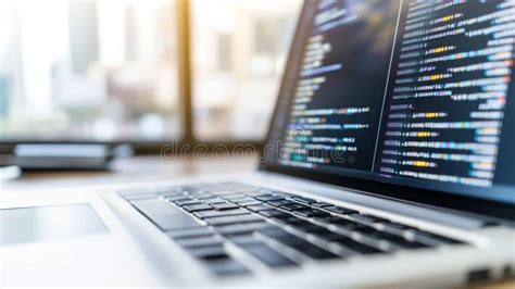 Modern Laptop Displaying Lines Of Code On Its Screen Suggesting