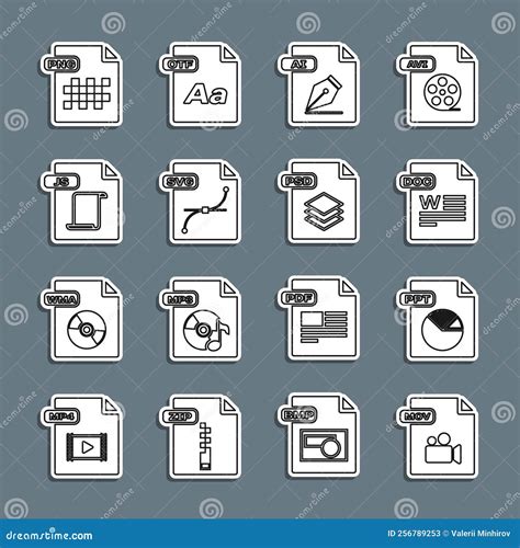 Set Line Mov File Document Ppt Doc Ai Svg Js Png E Icono Psd Vector Ilustración del Vector
