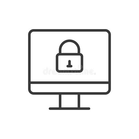 Locked Pc Icon In Line Design Locked Pc Security Computer