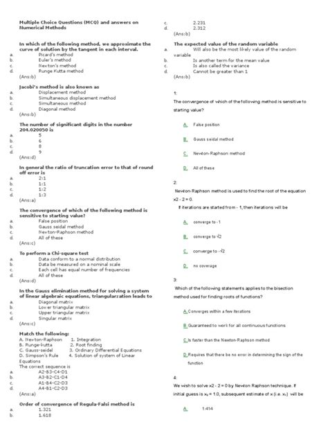 Multiple Choice Questions Numerical Methods Pdf Numerical Analysis