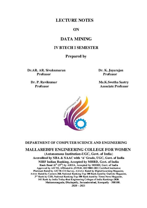 data mining digital notes lecture notes on data mining iv btech i