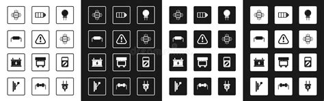 Set Light Emitting Diode Exclamation Mark Triangle Resistor Electricity Processor With