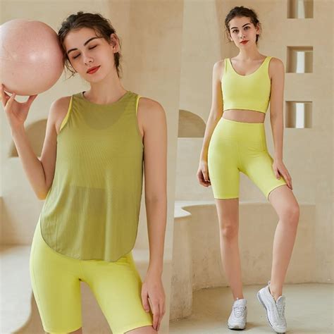 Workout Clothing Set With Tights Bra And Tank Top Comfortable And