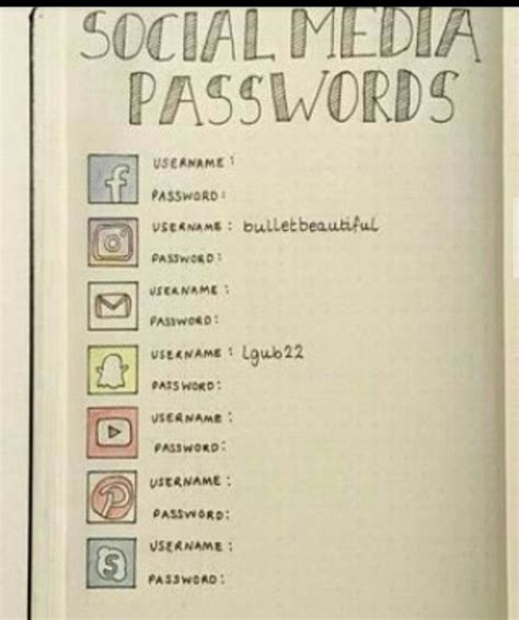 Social Media Passwords Bullet Journal Writing Bullet Journal