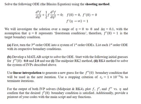 Solved Solve The Following Ode The Blasius Equation ﻿using