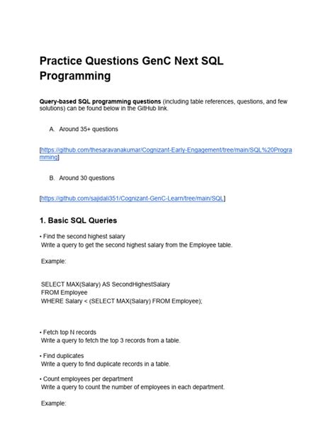 Genc Next Sql Practice Questions Pdf Database Index Acid