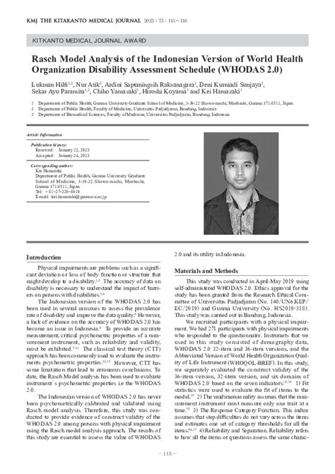 Pdf Rasch Model Analysis Of The Indonesian Version Of World Health Organization Disability