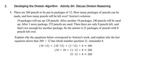 Solved 2 Developing The Division Algorithm Activity 6h