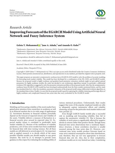 Pdf Improving Forecasts Of The Egarch Model Using Artificial Neural Network And Fuzzy