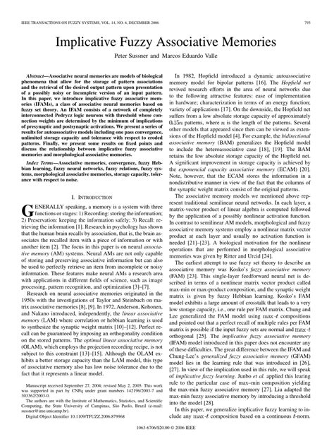 Pdf Introduction To Implicative Fuzzy Associative Memories
