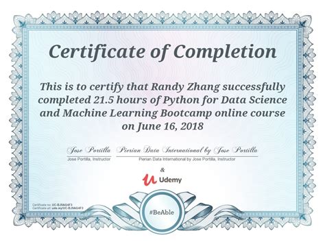 Randy Zhang On Linkedin Completion Certificate For Python For Data Science And Machine Learning