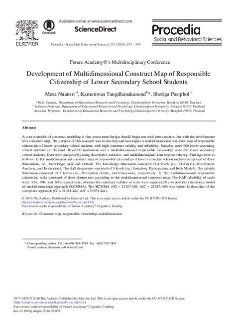 pdf development of multidimensional construct map of responsible