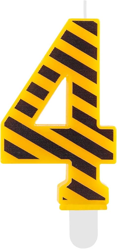 Yellow And Black Stripes Construction Birthday Candle Number 4