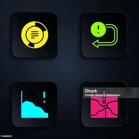 Set Intersection Point Pie Chart Infographic Financial Growth Decrease And Arrow Black Square