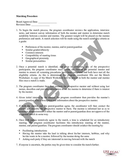 Matching Procedure For Mentorship Program Us Legal Forms