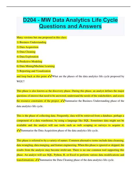 D204 Mw Data Analytics Life Cycle Questions And Answers D204 Mw