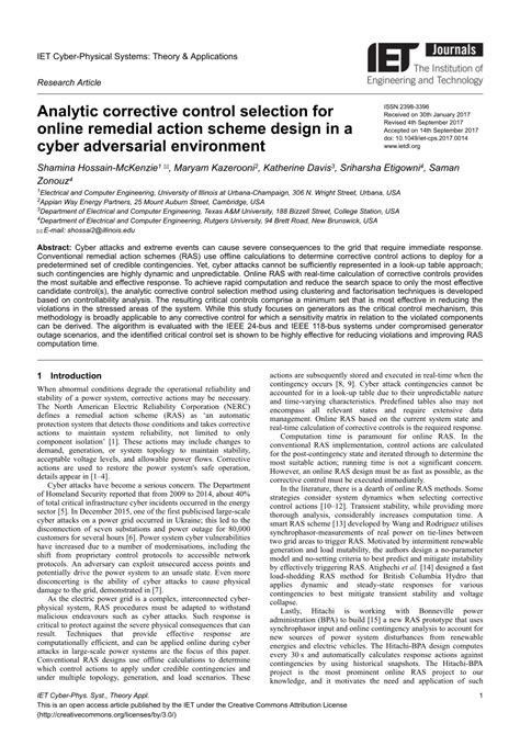 Pdf Analytic Corrective Control Selection For Online Remedial Action Scheme Design In A Cyber
