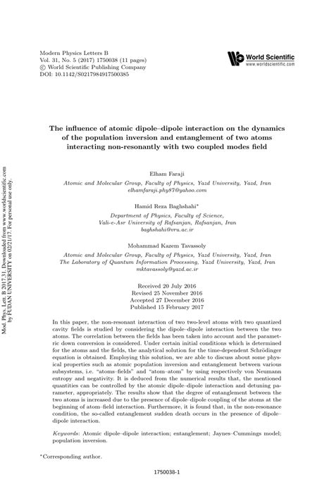 Pdf The Influence Of Atomic Dipoledipole Interaction On The Dynamics Of The Population