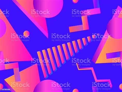 80 년대 스타일의 3d 기하학적 모양의 매끄러운 패턴 다채로운 그라데이션 기하학적 모양의 배경 홍보 제품 포장지 및 인쇄의