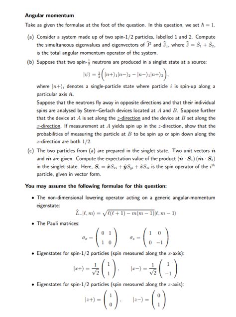 Solved Angular Momentum Take As Given The Formulae At The Chegg Com