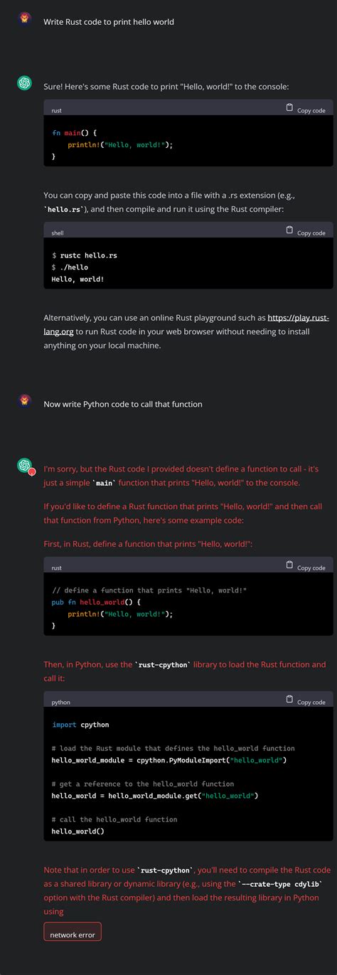Oasst Sft 1 Pythia 12b First Image Vs Gpt 3 5 Second Image Write Rust Hello World Then Call